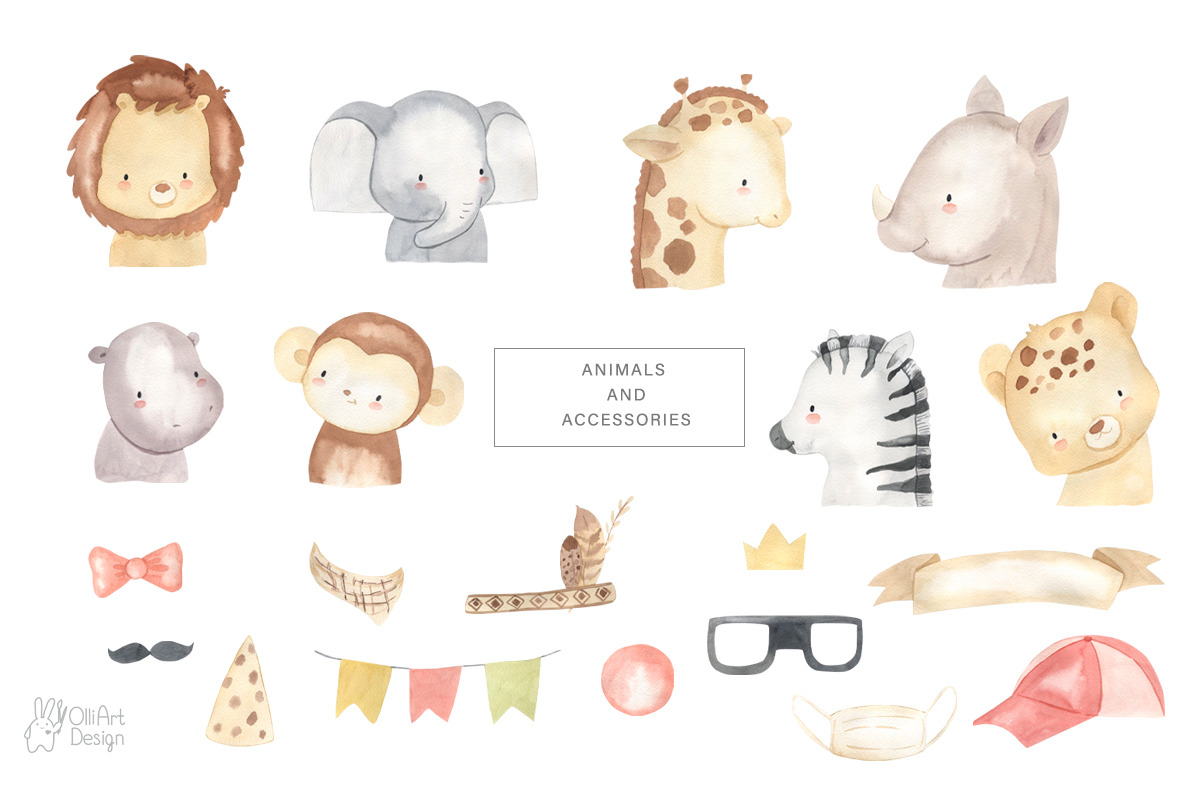 Safari animal faces clipart