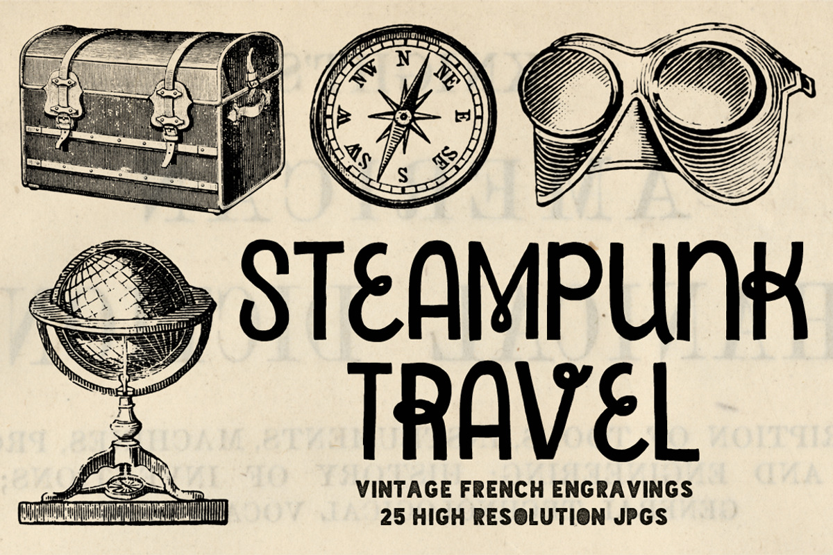 25 Steampunk Travel Engravings, an Illustration by Piddix Archives