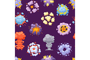 Cartoon explosion boom effect seamless pattern explode burst flame ...