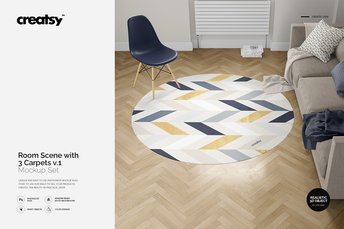 Room Scene Carpet Mockup Set, a Product Mockup by creatsy2