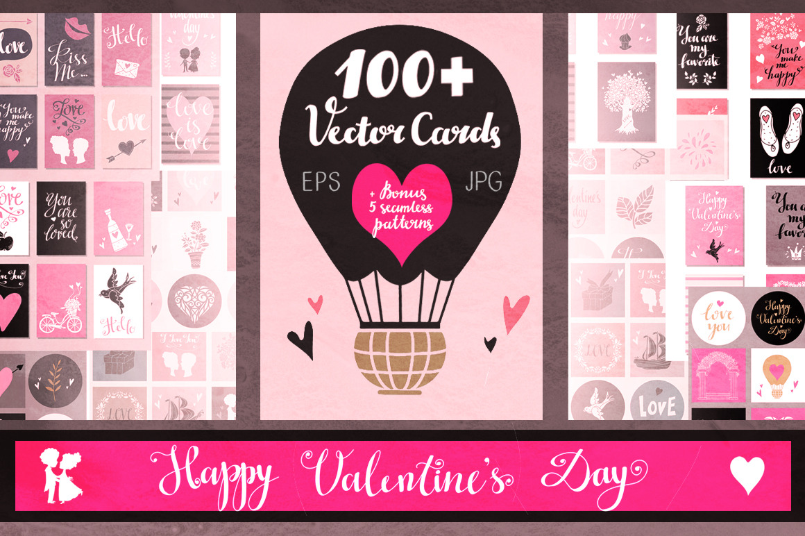 100 + Valentine's Day Vector Cards, an Illustration by Nataleana