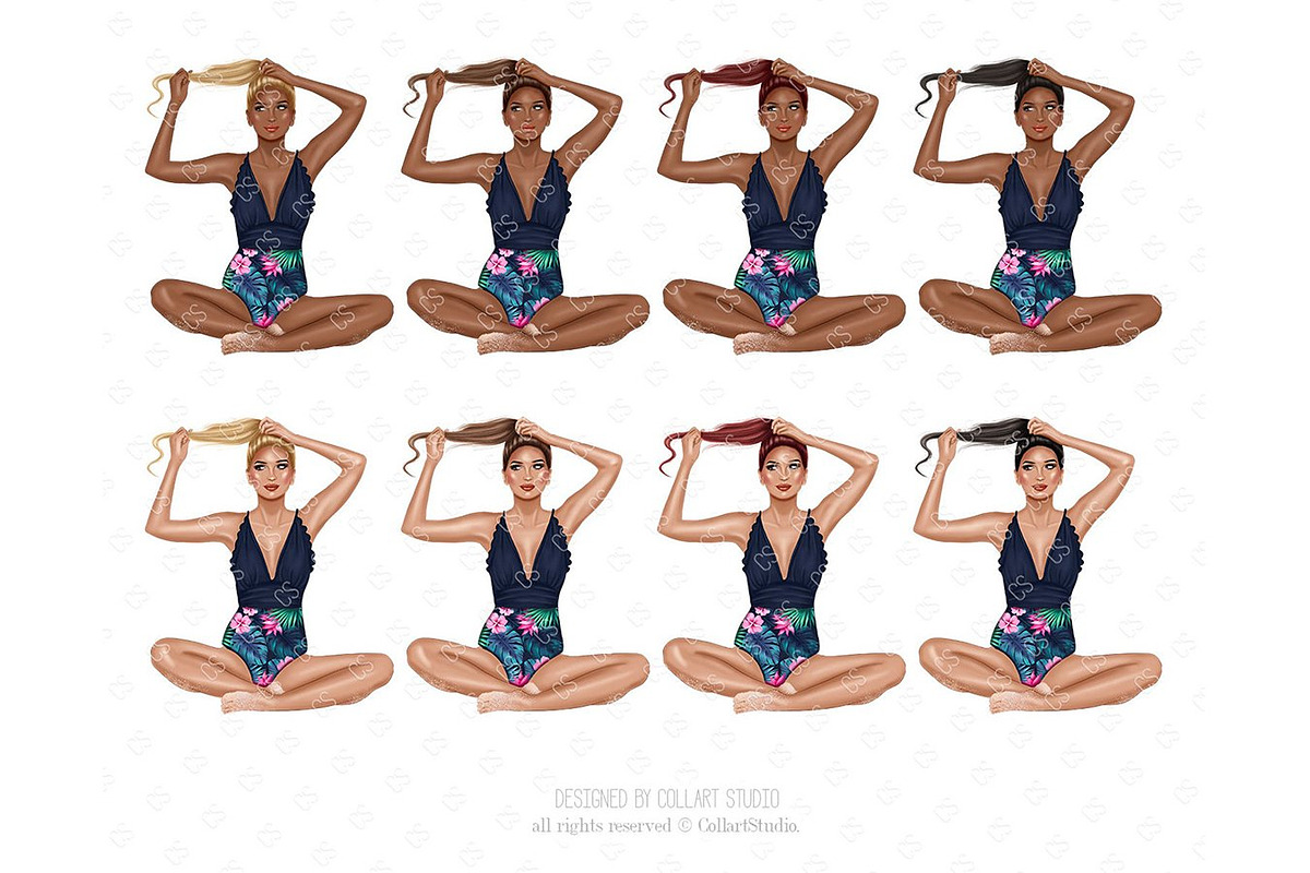 Summer clipart, pool party beach, an Illustration by Collart Studio