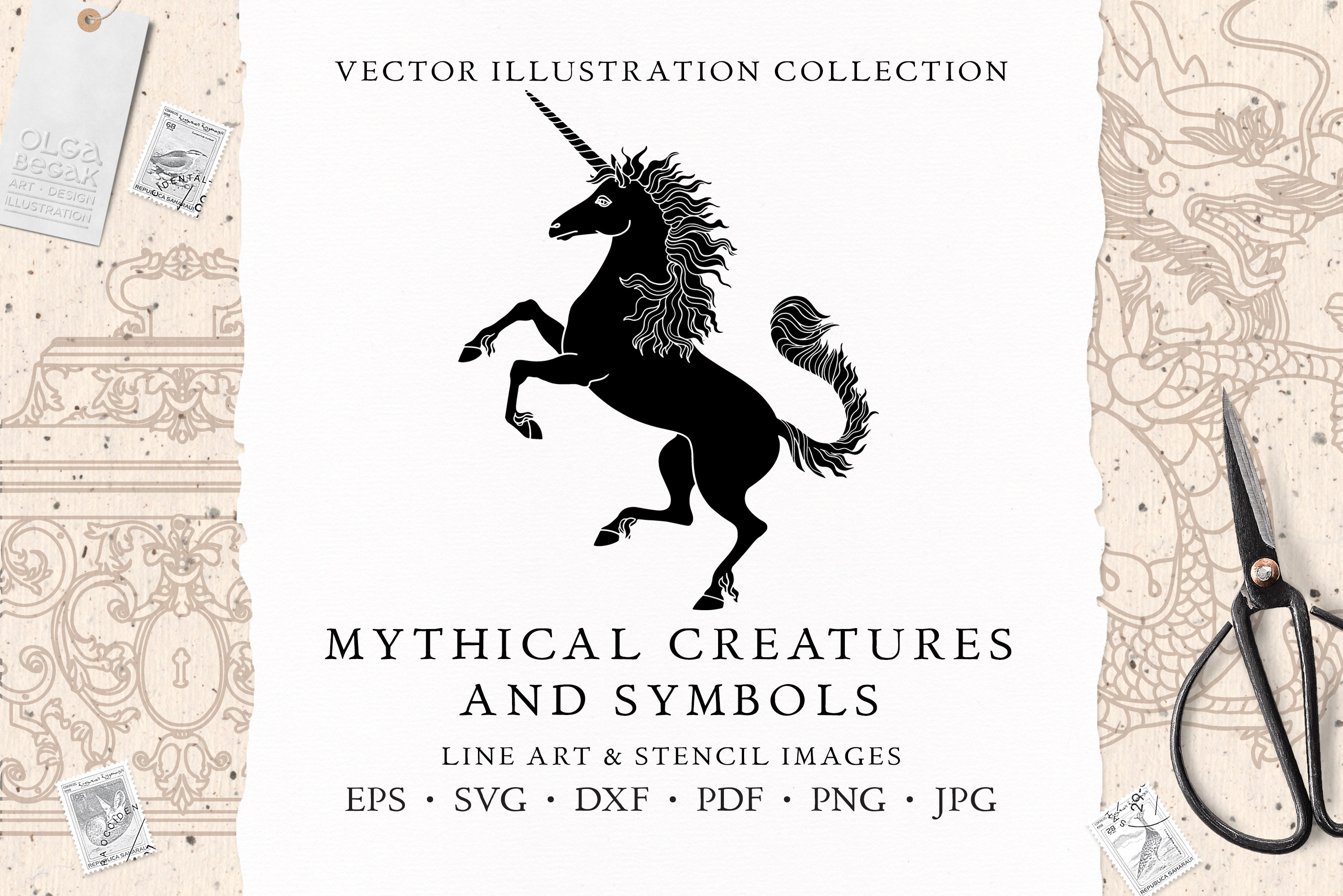 Mythical Creatures Vector Collection, a Decorative Illustration by Olga ...