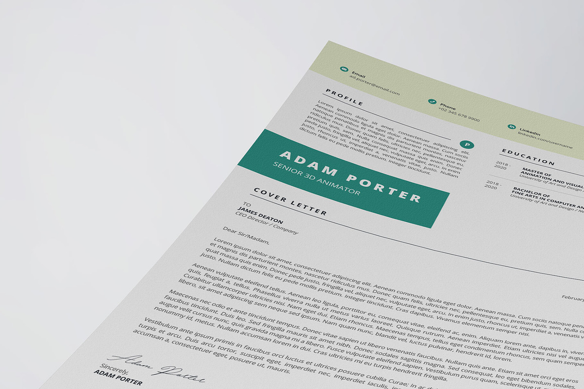 Modern Resume/CV Template, a Resume Template by theresumepark