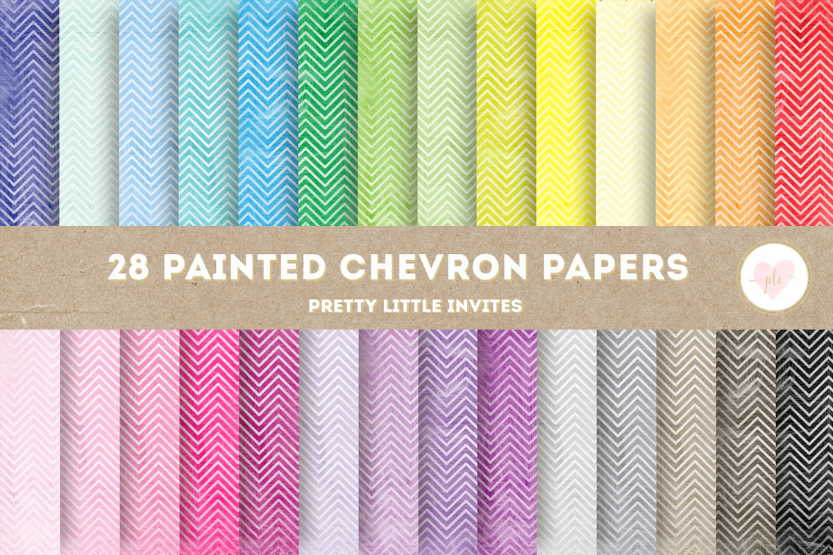 Painted Chevron Digital Papers, a Pattern Graphic by Bijou Bay
