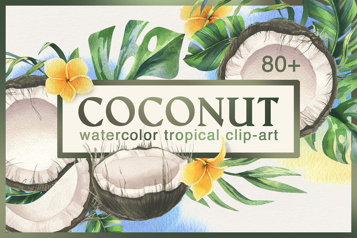 Coconuts tropical leaves watercolor, an Illustration by NATASHA CHU ...