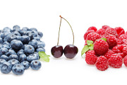 Blueberry cherry and raspberry berries isolated on white background ...