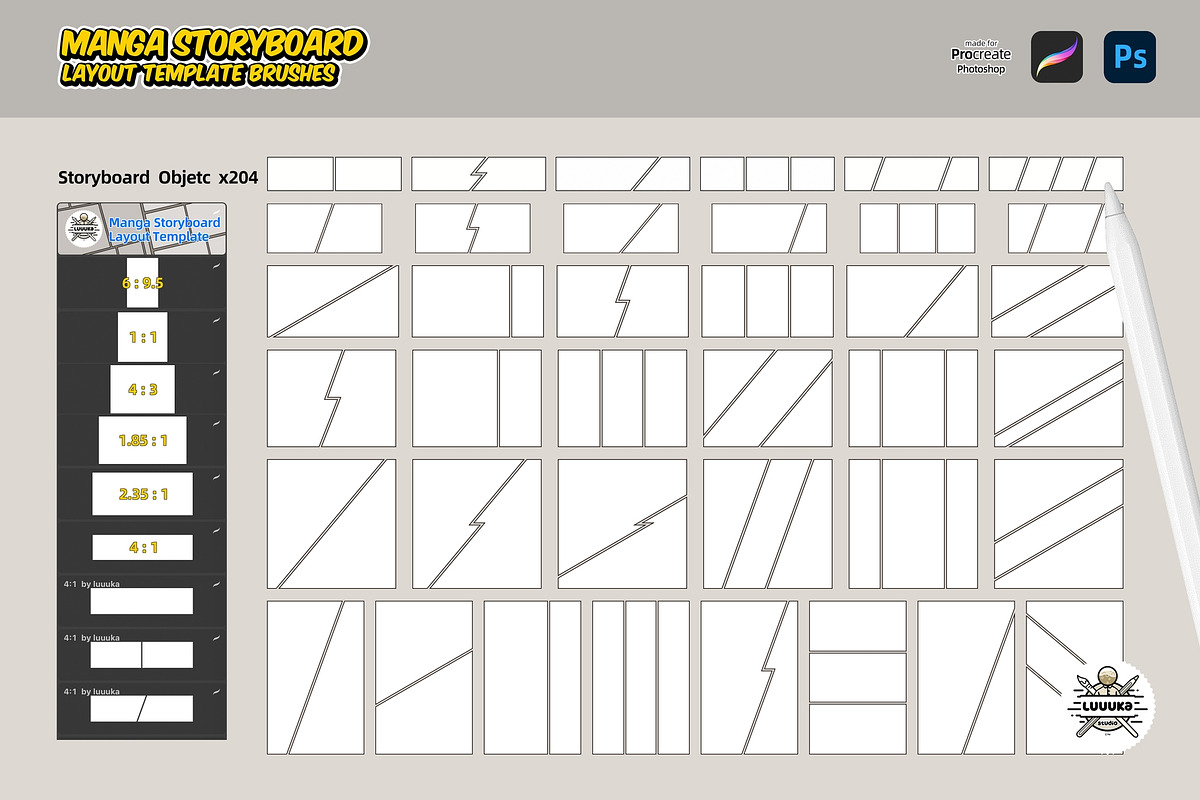 Manga Storyboard Layout Brushset, a Brush Add-On by Luuuka studio