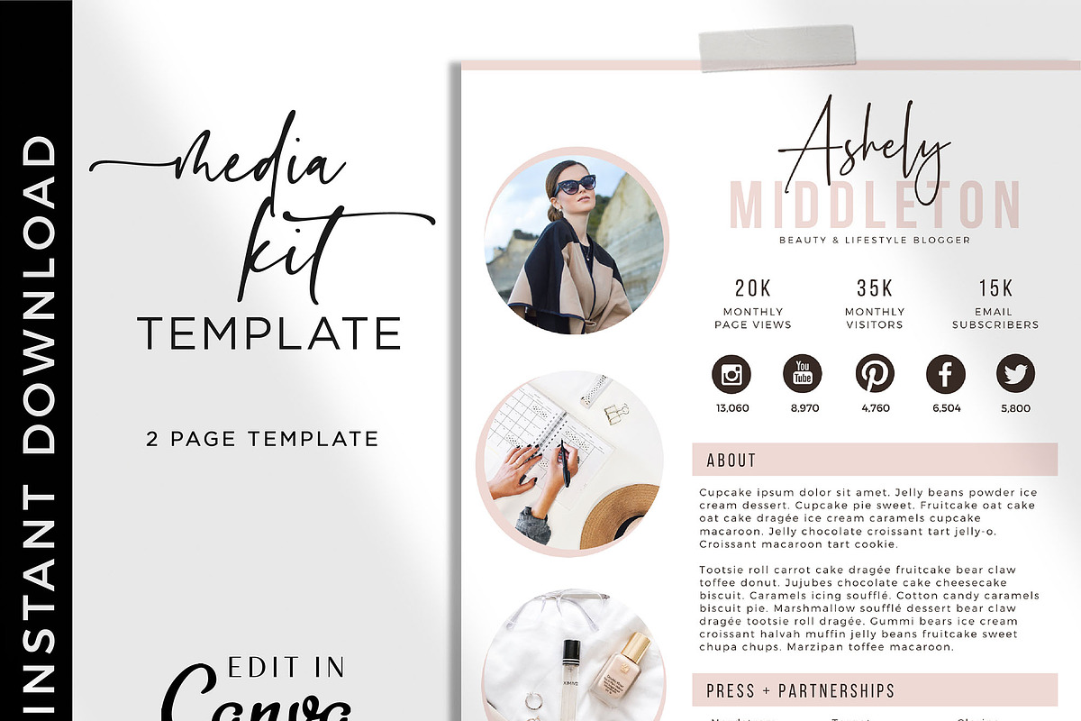 Blogger Media Kit & Rate Sheet, a Resume Template by Macarons and ...