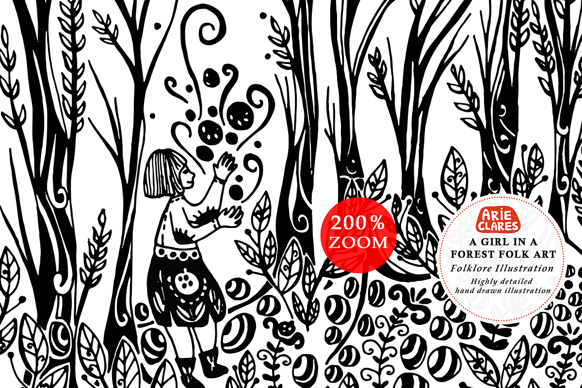 A Girl in A Forest Folk Art, an Illustration by Arie Clares