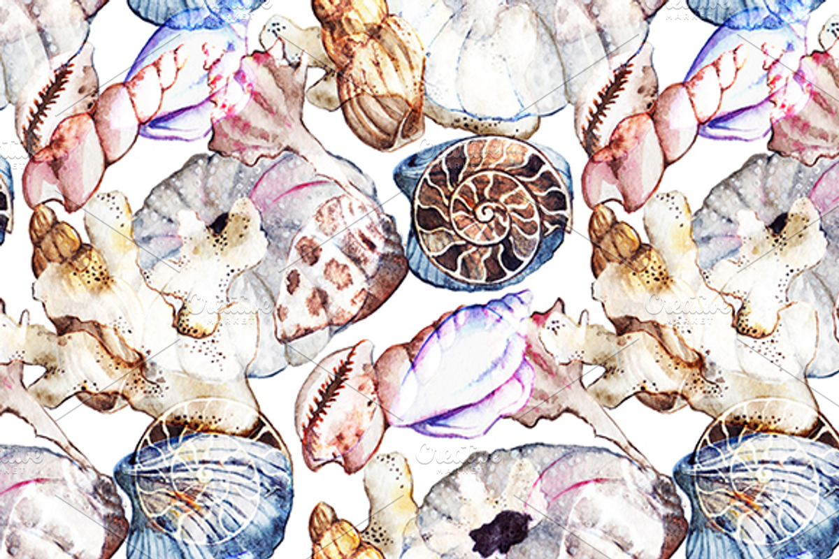 Sea shell marine seamless pattern, a Pattern Graphic by Art By ...