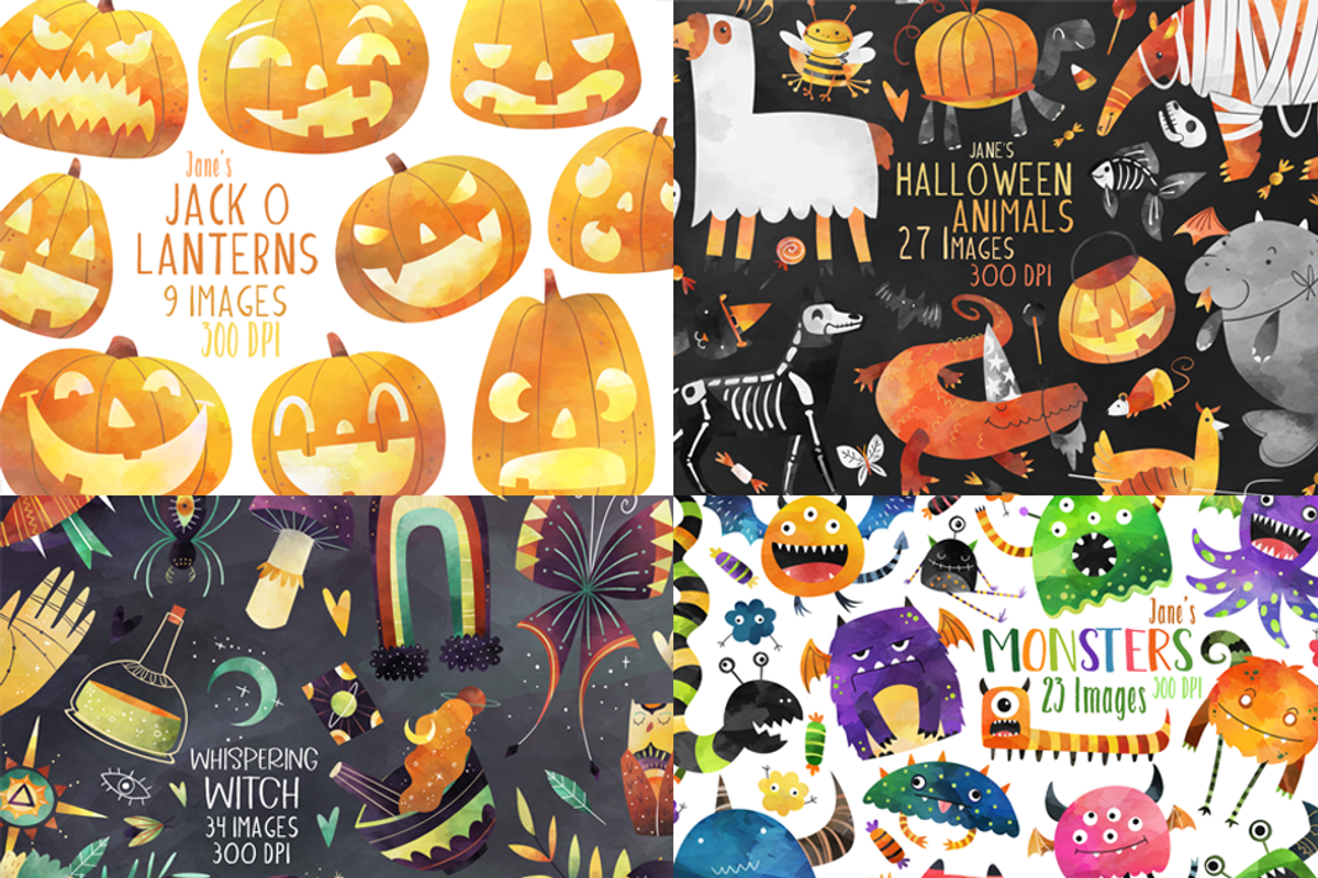 Watercolor Halloween Clipart Bundle