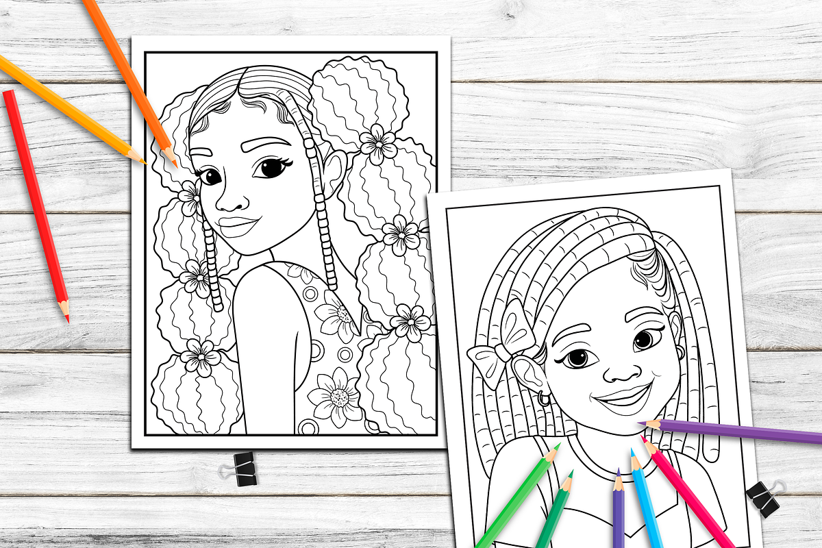 Cute African Girl Coloring Book, an Object Graphic by Sassyart66