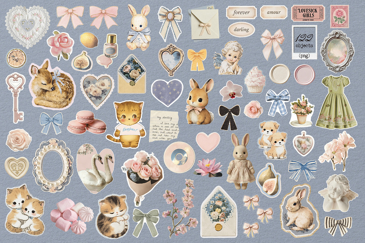 Coquette Dreams Vintage Collage Pack, an Object Graphic by lerinartstudio