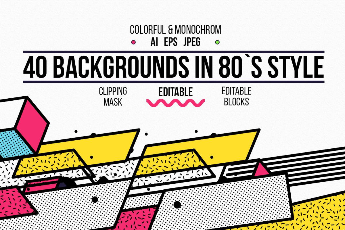 40 Vector Bright Backgrounds in 80s, a Pattern Graphic by softulka