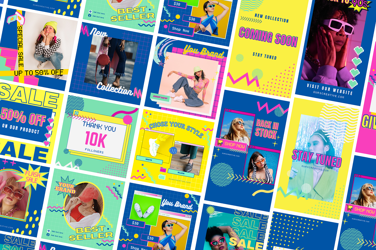 90's Colorful Fashion Canva Template, a Social Media Template by Design ...