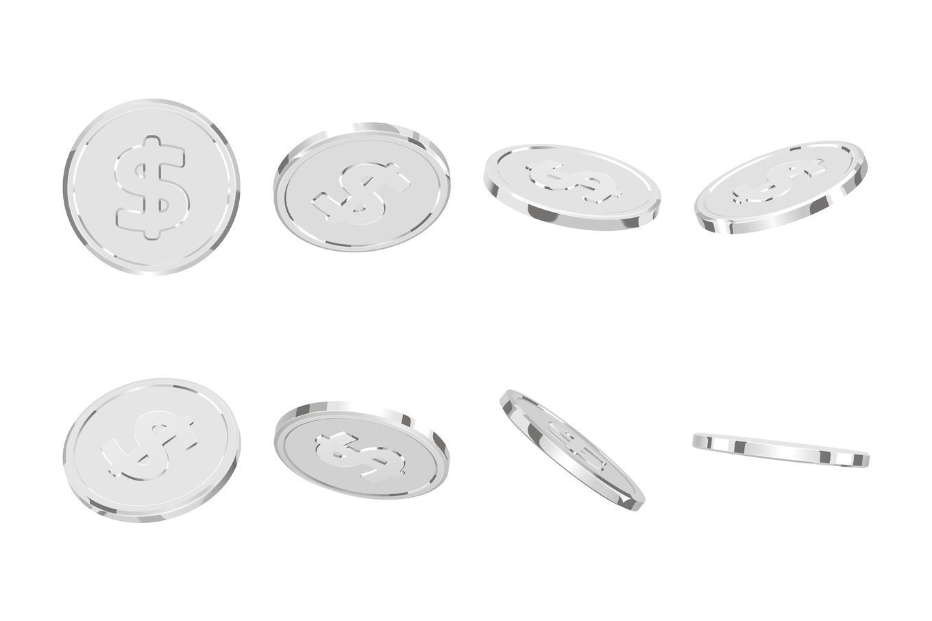 Silver coins. Realistic silver money isolated on white background, a ...