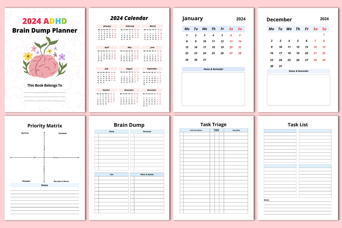2024 ADHD Brain Dump Planner Canva