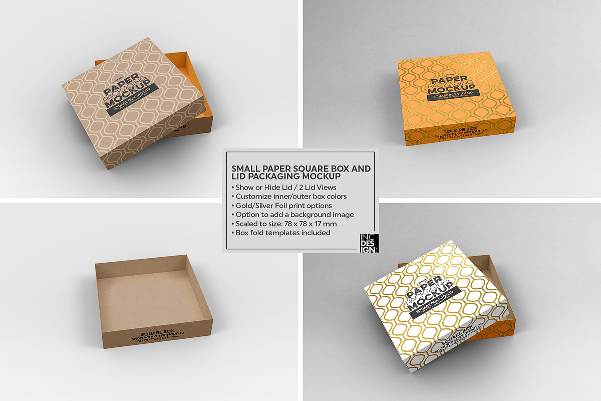 Small Square Paper Box&Lid Mockup, a Cups & Container Mockup by INCDesign