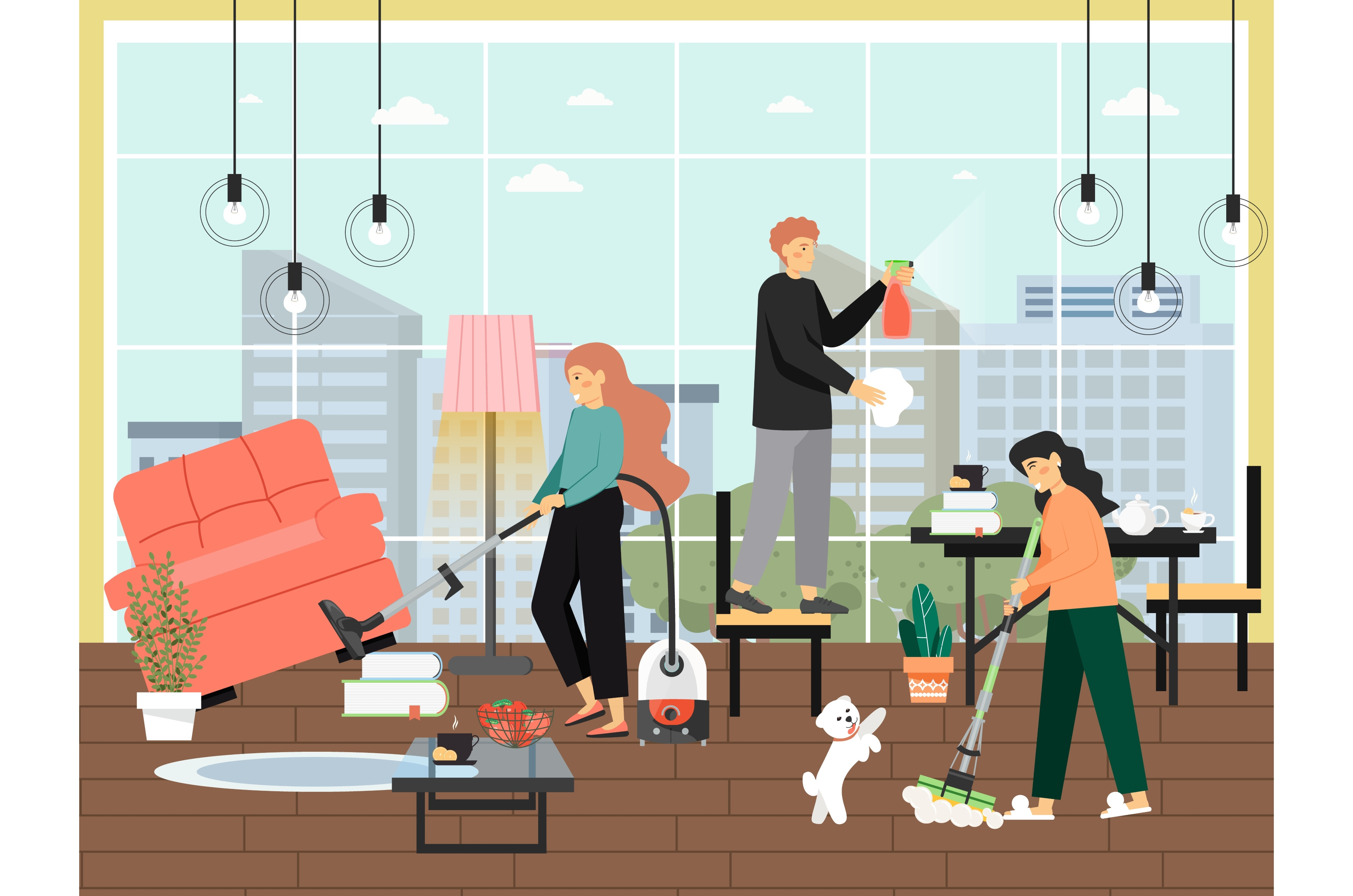 Home cleaning scene, flat vector, an Object Graphic by vectorpointstudio