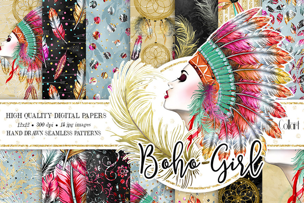 Boho Digital Papers, Boho Patterns, a Pattern Graphic by Collart Studio