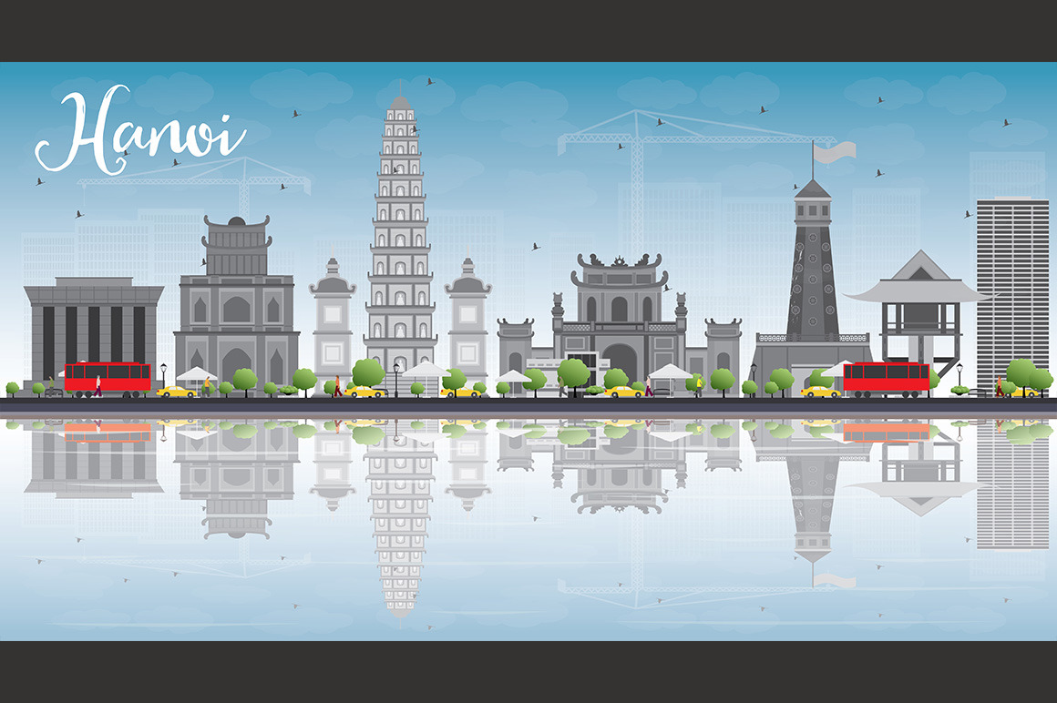 Hanoi skyline with gray landmarks, a Work Illustration by Booblgum