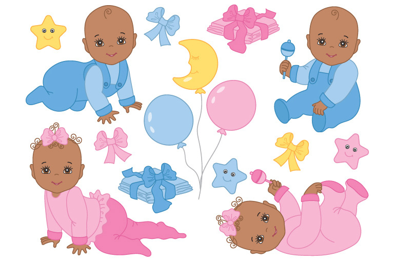 Vector African American Baby Shower, an Illustration by TheCreativeMill