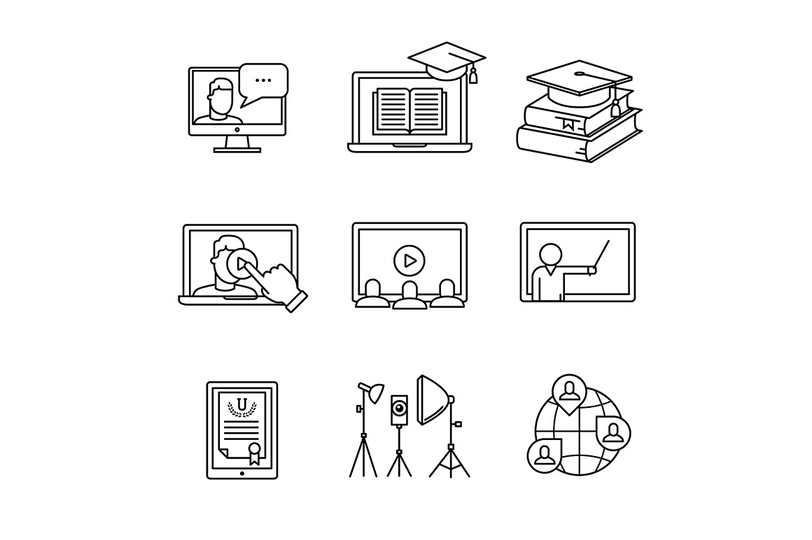 Online seminar icons, an Outline Icon by Iconicbestiary