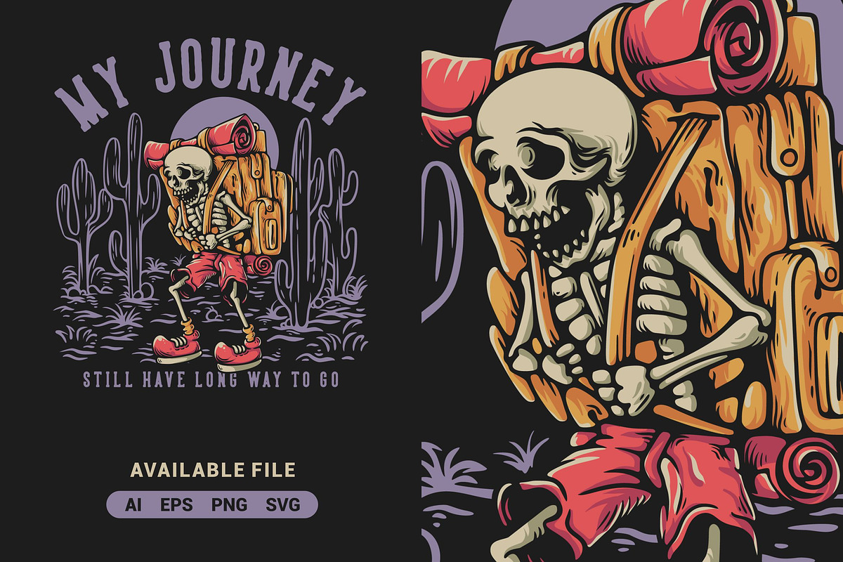 Hiking Skeleton Vector Illustration