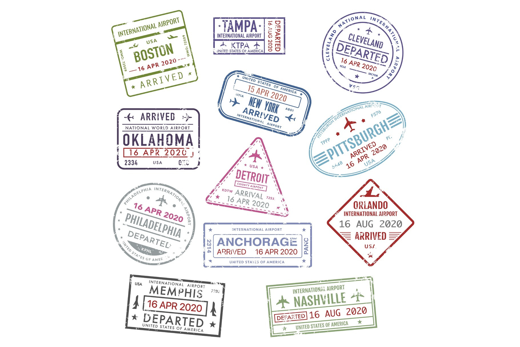 Stamps of USA, passport travel, an Illustration by Buch&Bee