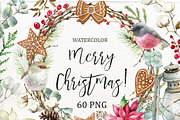 Watercolor Merry Christmas Clipart., a Decorative Illustration by Mary