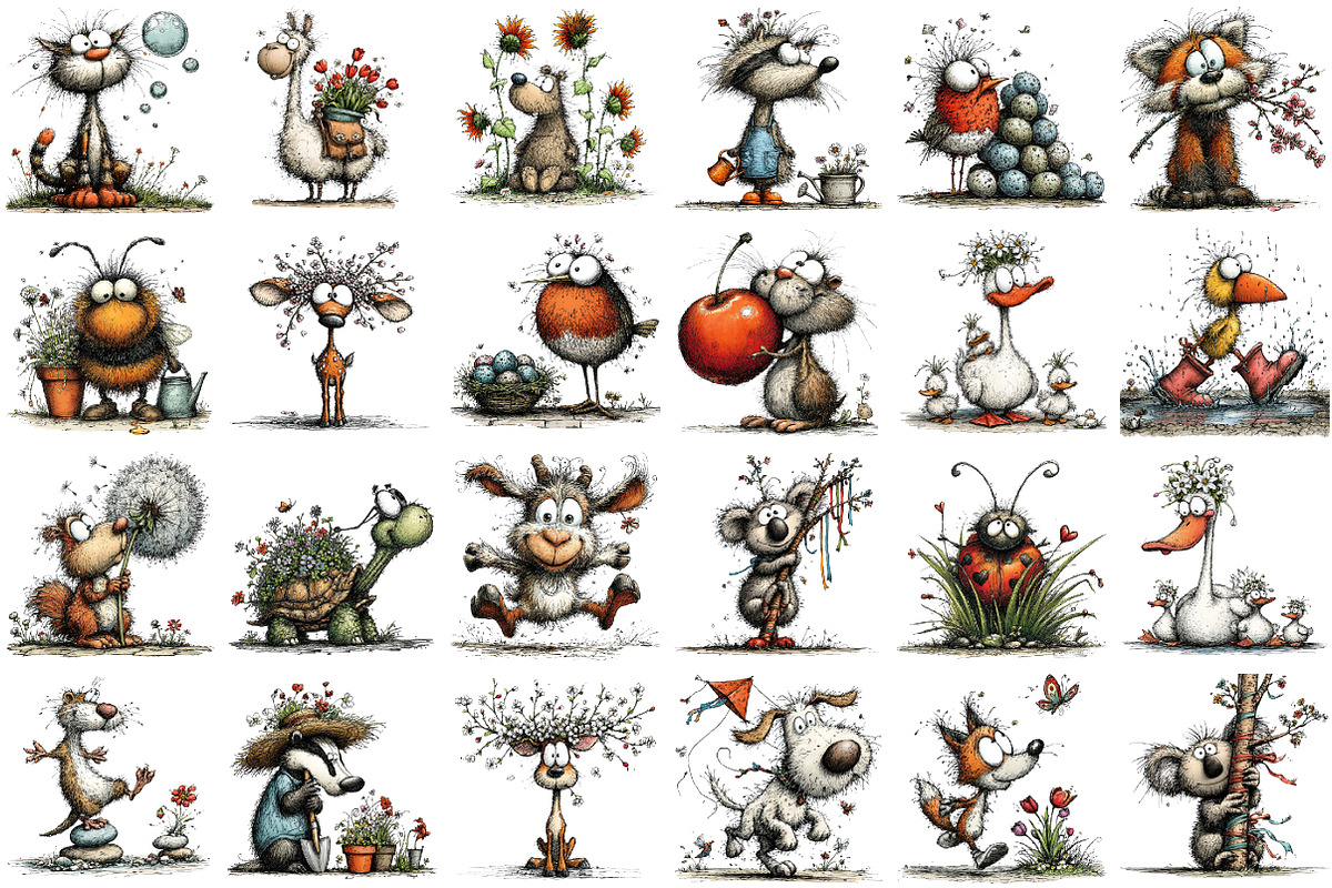 Whimsical Spring Animals Clipart, an Illustration by designcity5