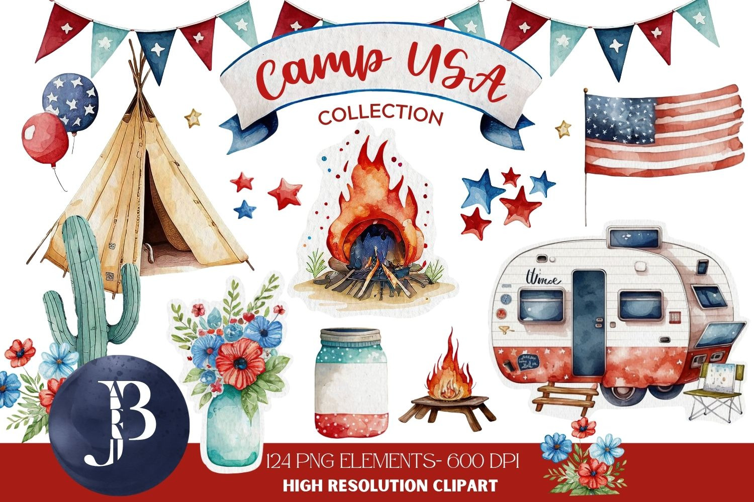 4th of July Camper Clipart, a Graphic by JBArt Clipart
