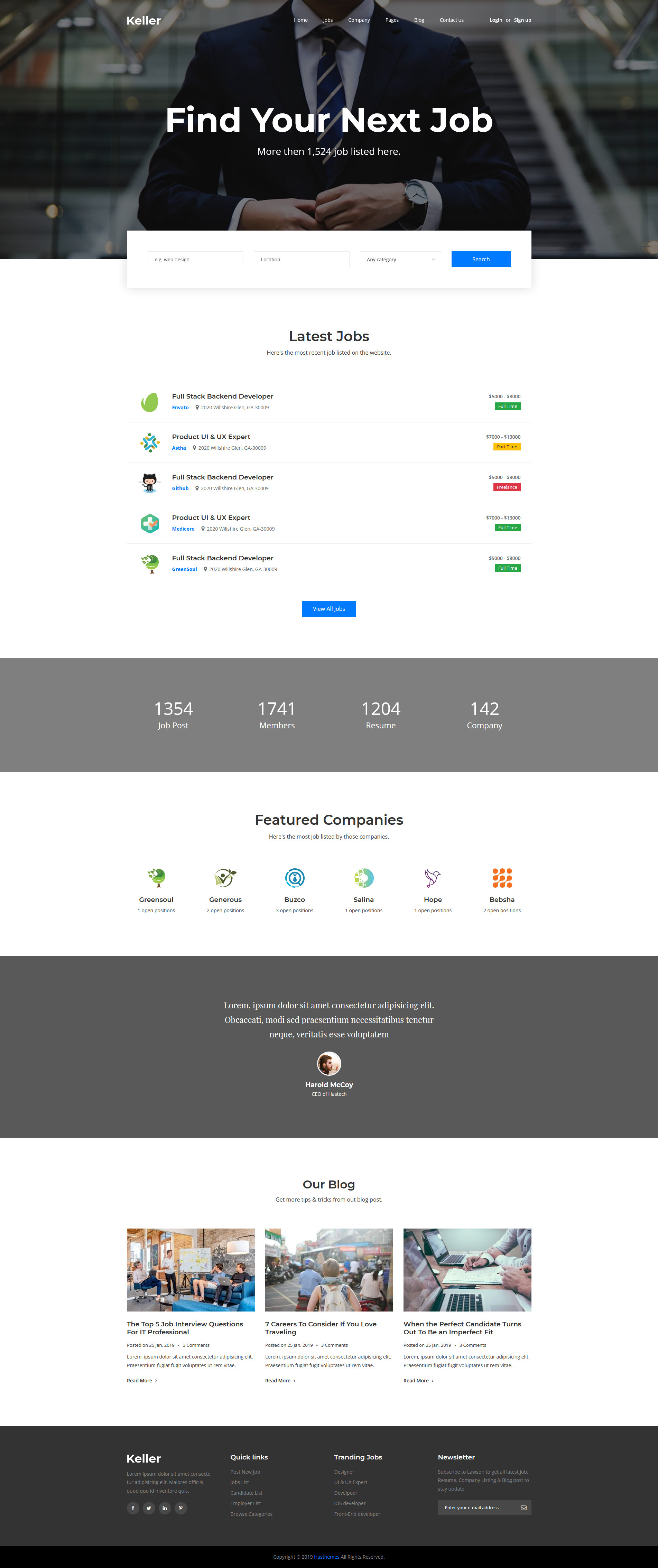 Keller - Job Board HTML Template, a Bootstrap Template by HasThemes ...