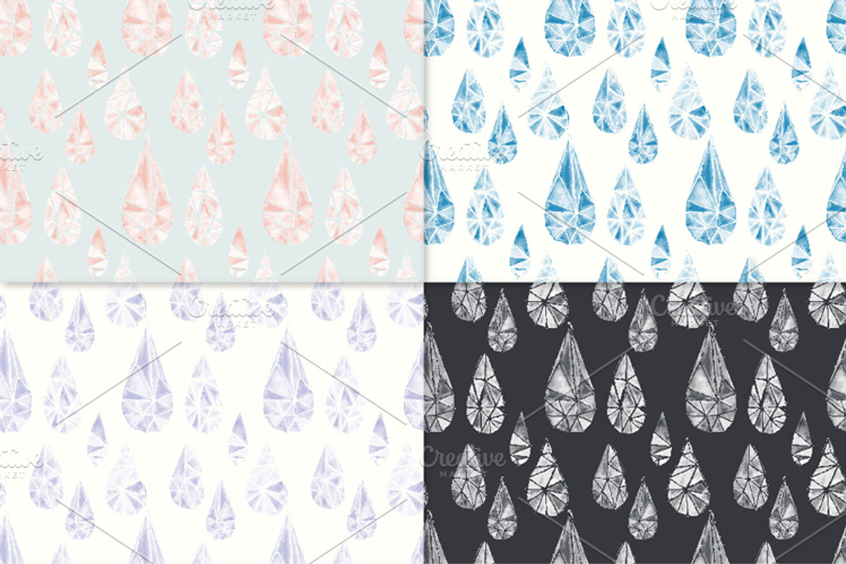 Watercolor Cloud &Rain Digital Paper, a Pattern Graphic by JSquarePresents