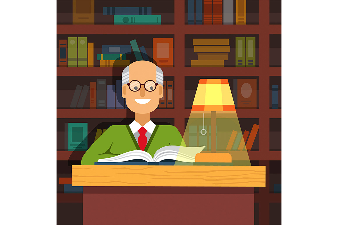 Old professor reading a book, an Education Illustration by ...