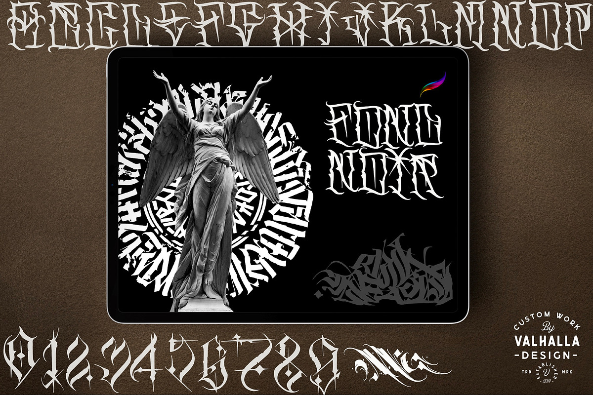 Procreate /Fond Noir,calligraphy art, a Brush Add-On by Studio.Valhalla