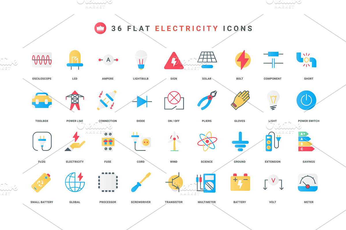 Electricity electrical circuit icons, an Object Illustration by Lemberg ...