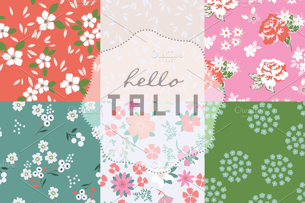 Coral Flowers Digital Paper, a Pattern Graphic by Hello Talii