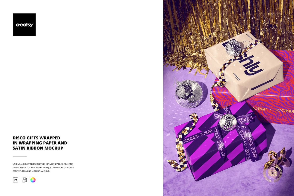 Disco Gifts Wrapping Paper Mockup, a Packaging Mockup by creatsy5