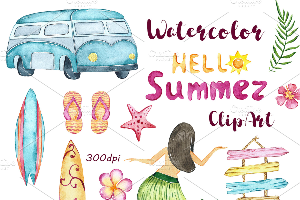 Watercolor Summer Clipart, an Illustration by PassionPNGcreation