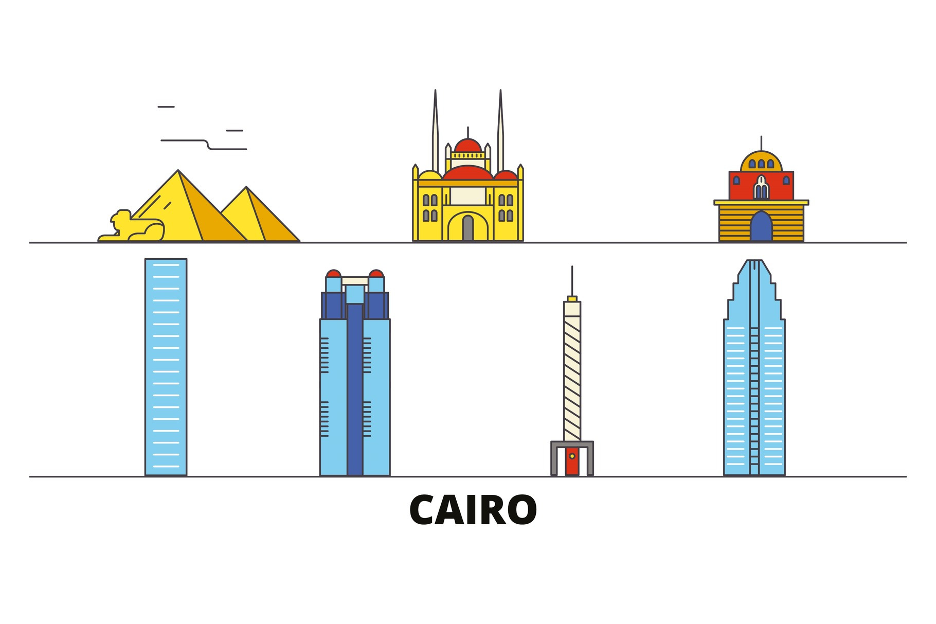 Egypt, Cairo flat landmarks vector, a Work Illustration by urban icon