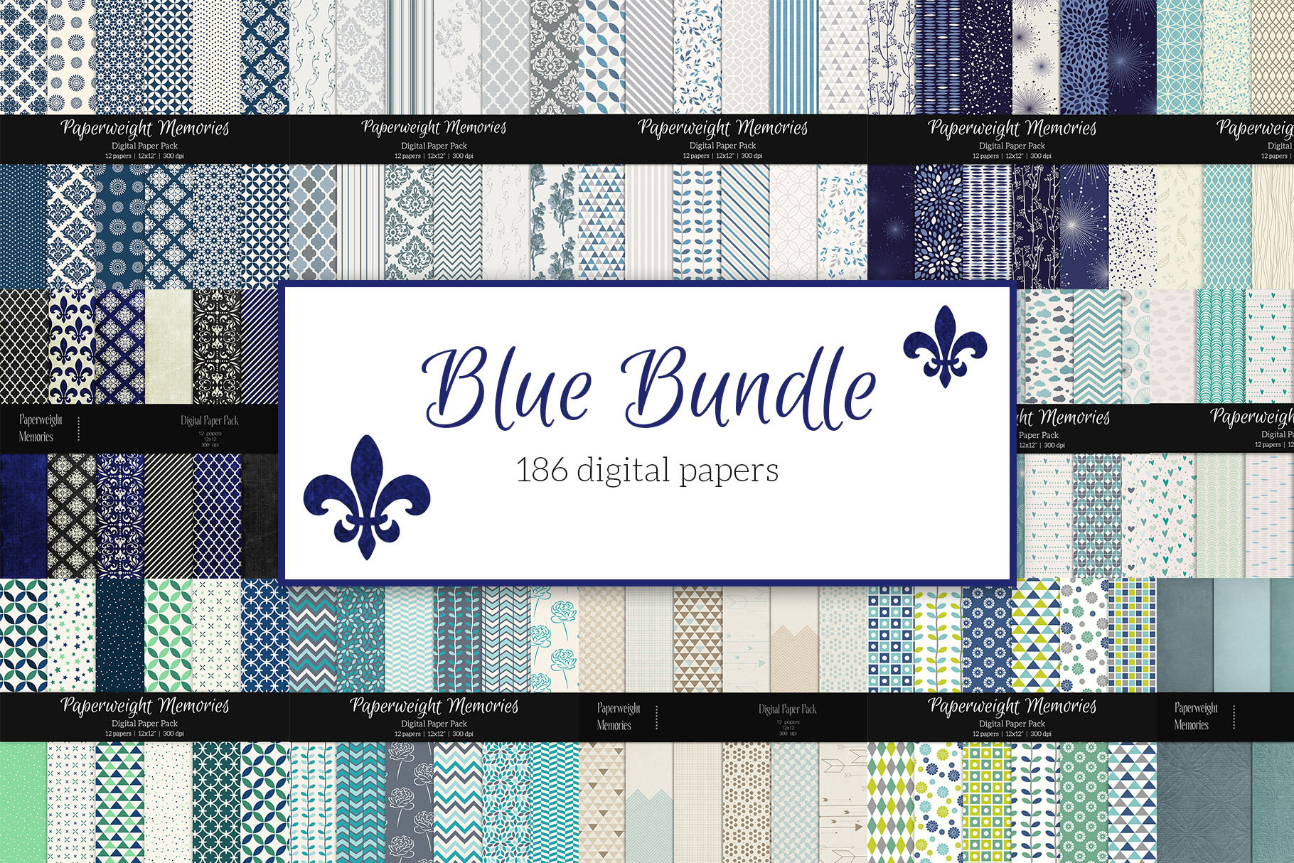 Blue Bundle - Blue Digital Papers, a Pattern Graphic by Paperweight ...