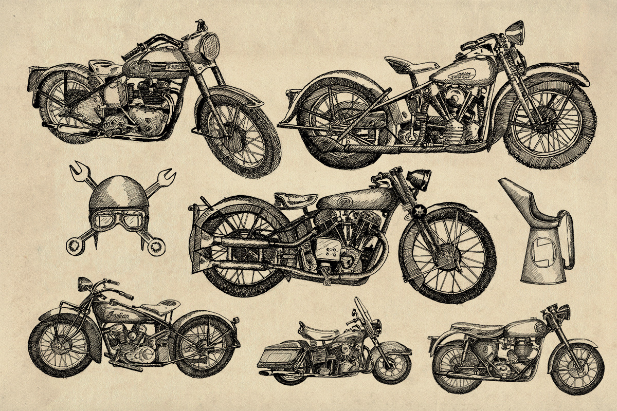 Classic Motorcycle Illustration Pack, an Illustration by Doggy Days