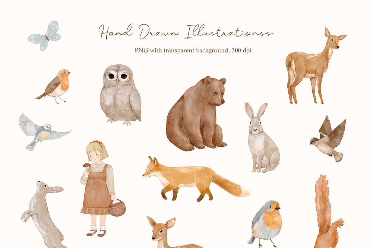 Watercolor Forest Animals Clipart, an Animal Illustration by ...