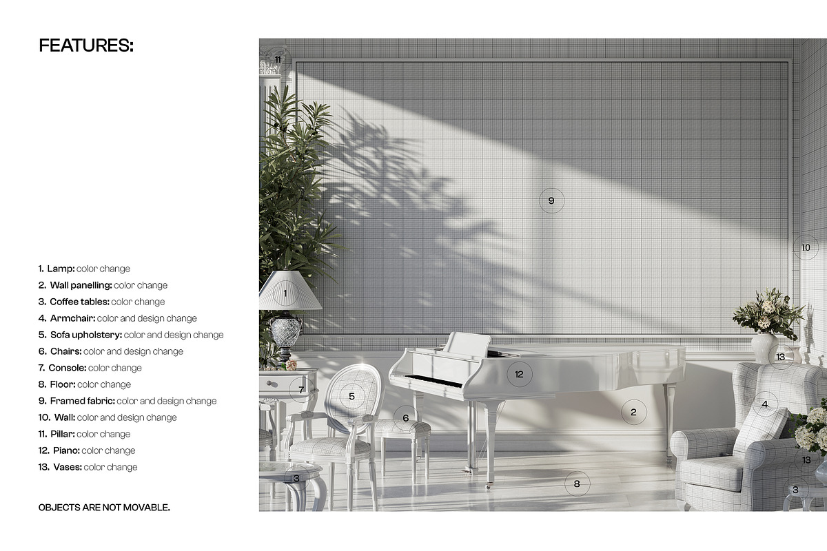 Classic Living Room Mockup, a Household Mockup by creatsy5