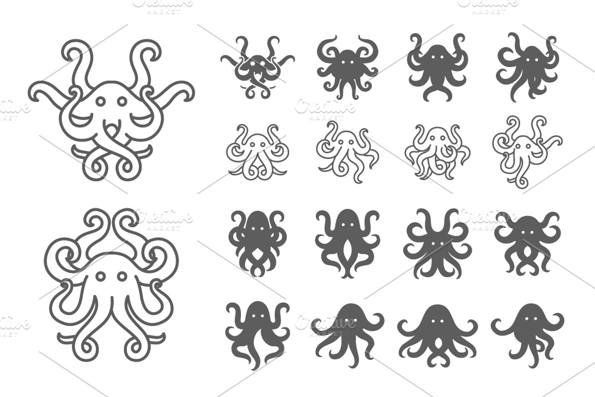 Octopus symbol illustration set, an Animal Illustration by Artha Design ...