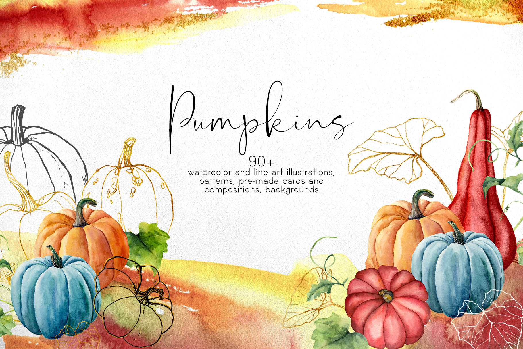 Pumpkins Watercolor autumn pumpkin set