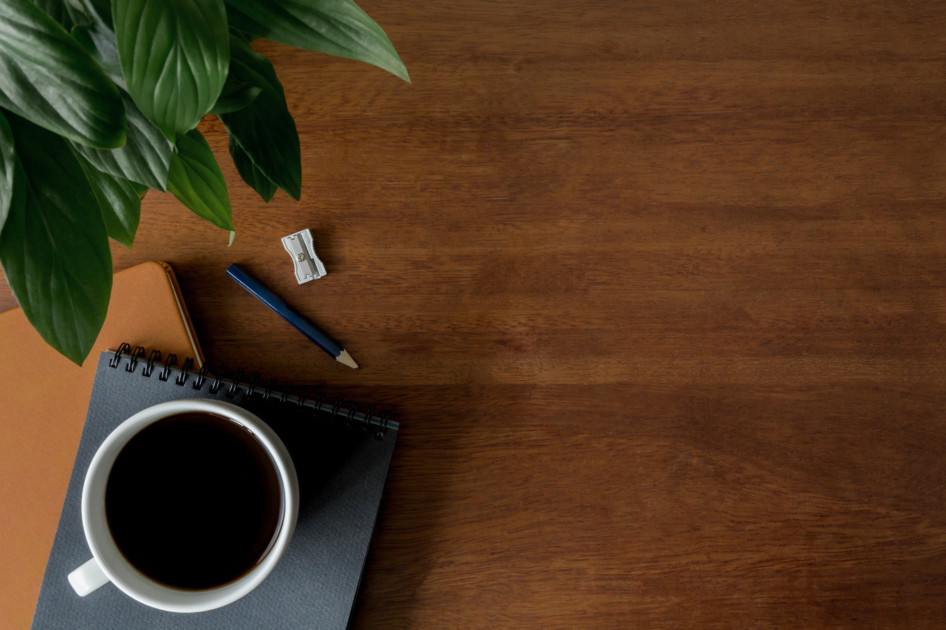Desk flat lay with copy space featuring desk, styled desktop, and ...
