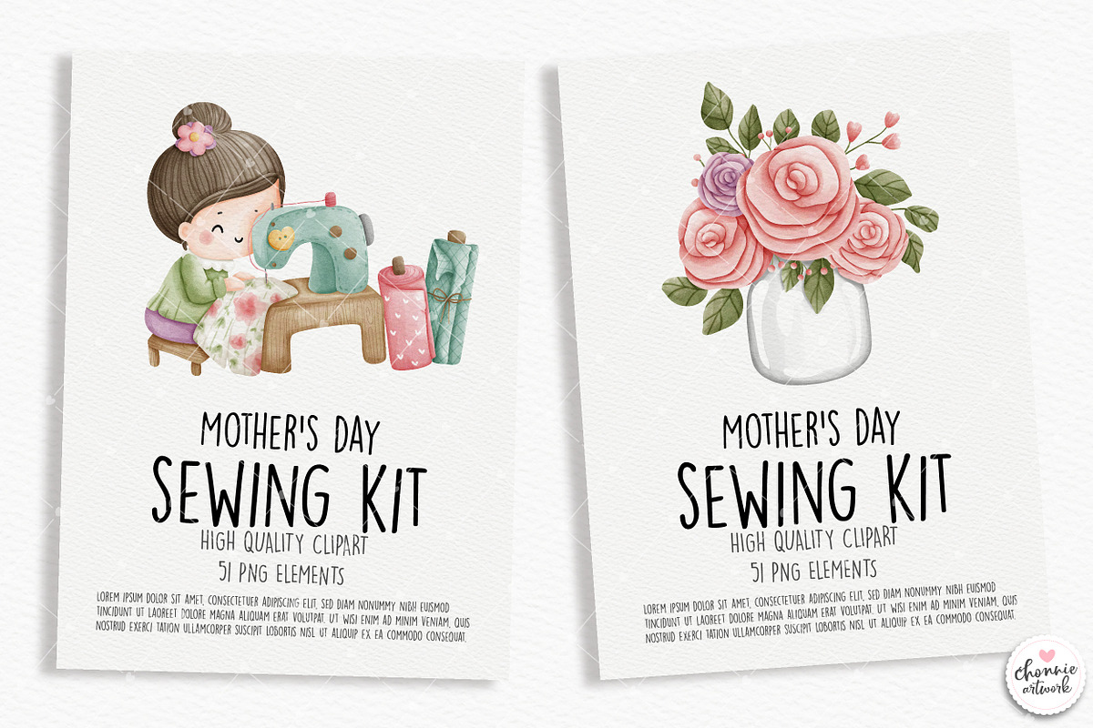 Mother's Day clipart, Sewing kit, a Seasonal Illustration by Chonnieartwork